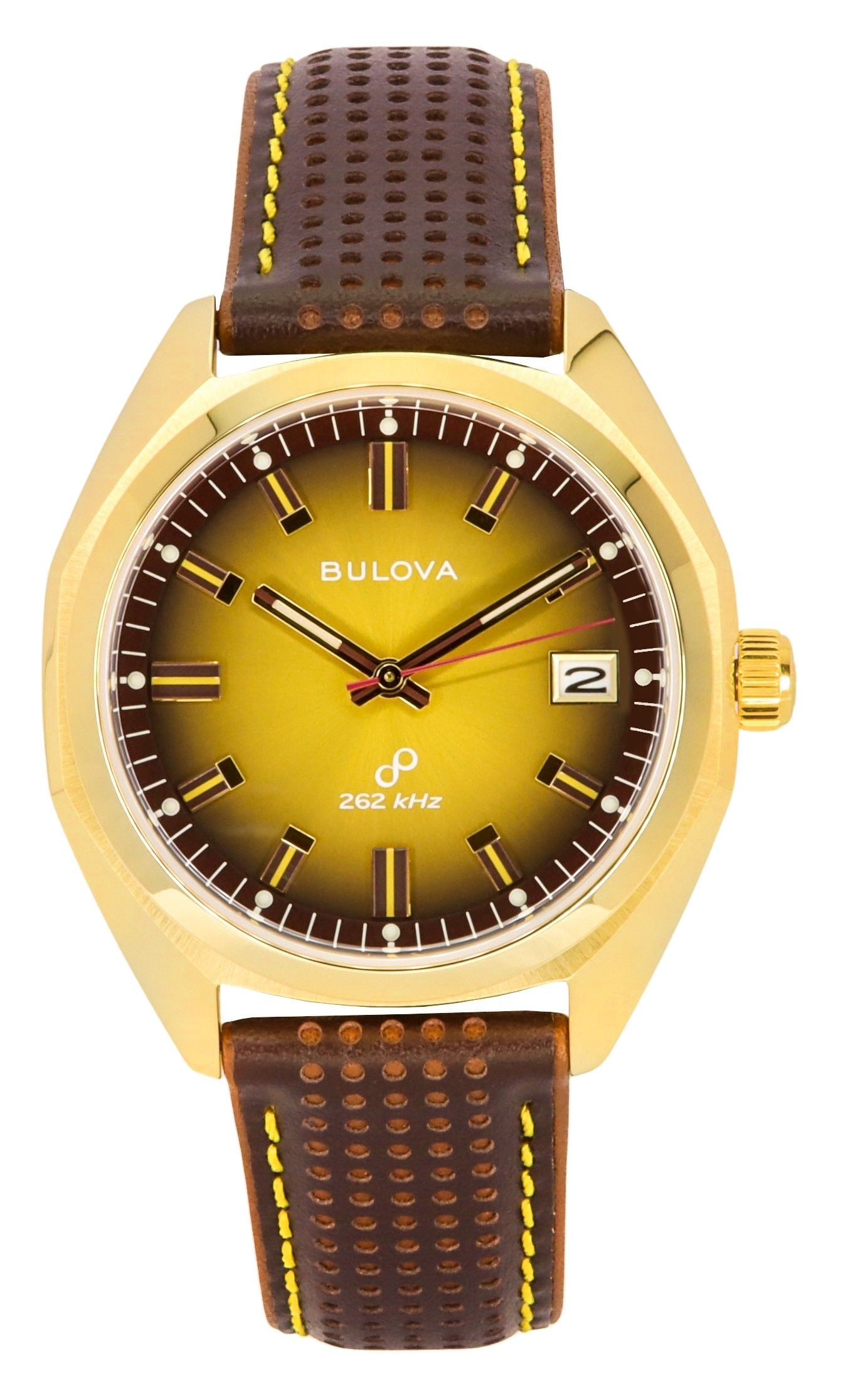 Bulova Jet Star Leather Strap Gold Tone Dial Quartz 97B214 Men's Watch ...
