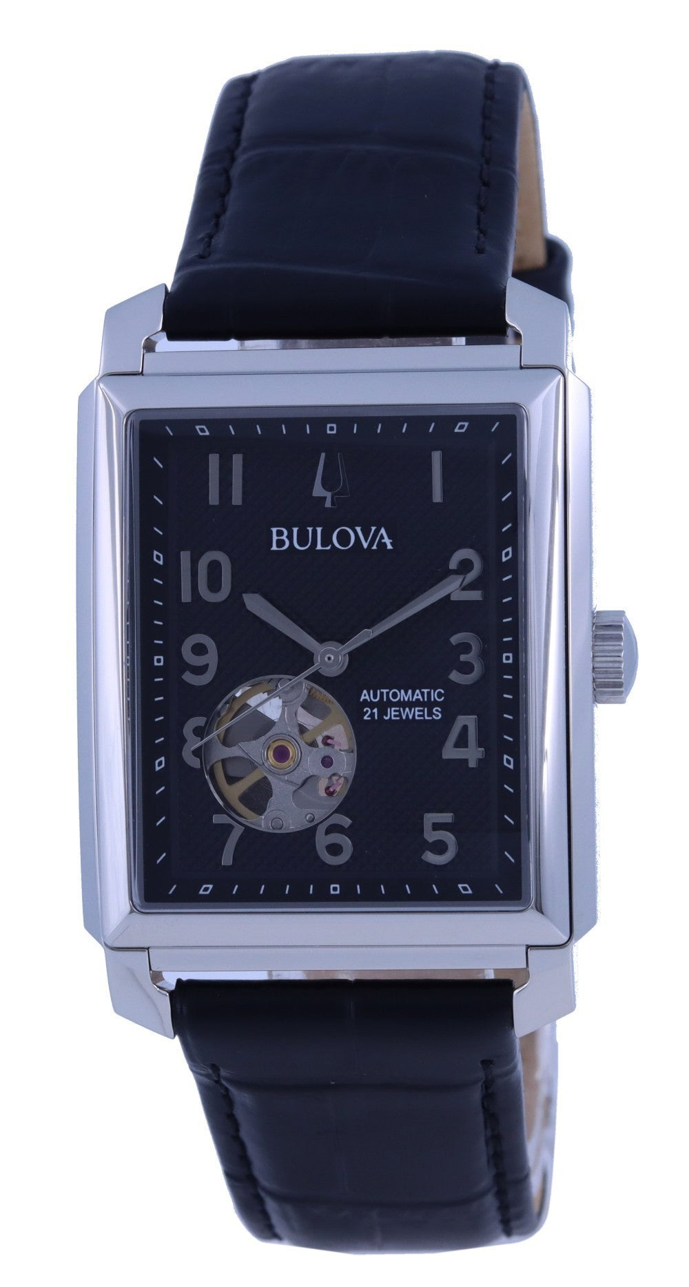 Bulova Sutton Open Heart Black Dial Leather Strap Automatic 96A269 Men ...