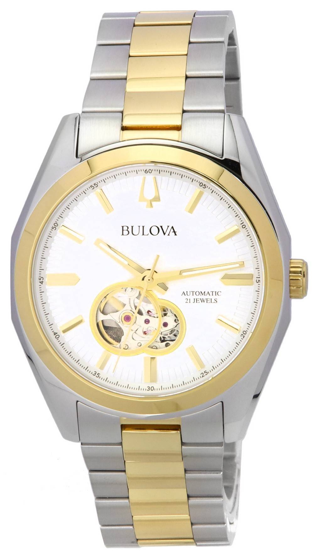 Bulova Surveyor Silver Open Heart Dial Automatic 98A284 Men's Watch ...