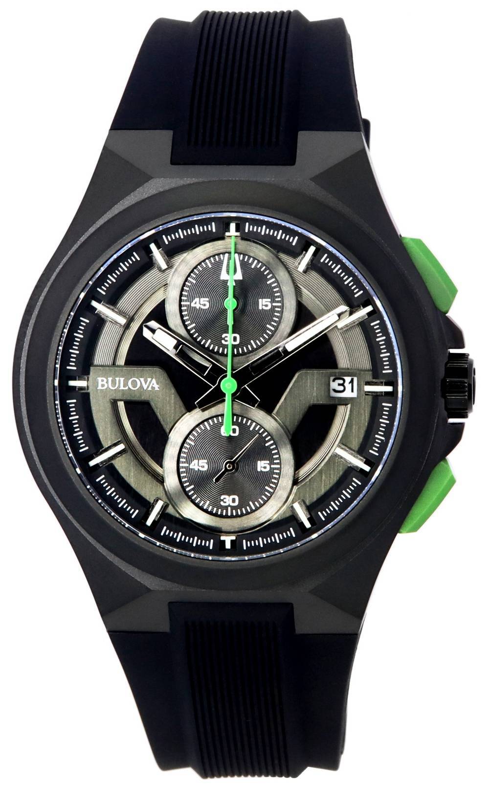 Bulova Maquina Chronograph Black Dial Black Strap Quartz 98B381 Men's ...