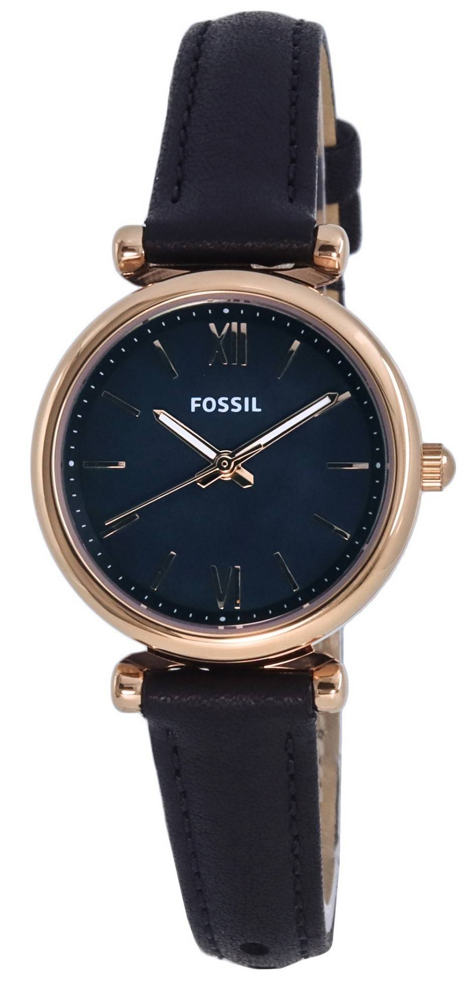 Fossil Carlie Mini Leather Black Mother Of Pearl Dial Quartz ES4700 Wo ...