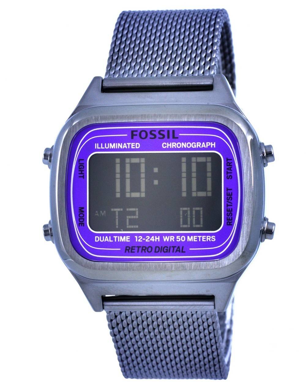 Fossil Retro Digital Chronograph Smoke Stainless Steel Mesh Quartz FS5 ...