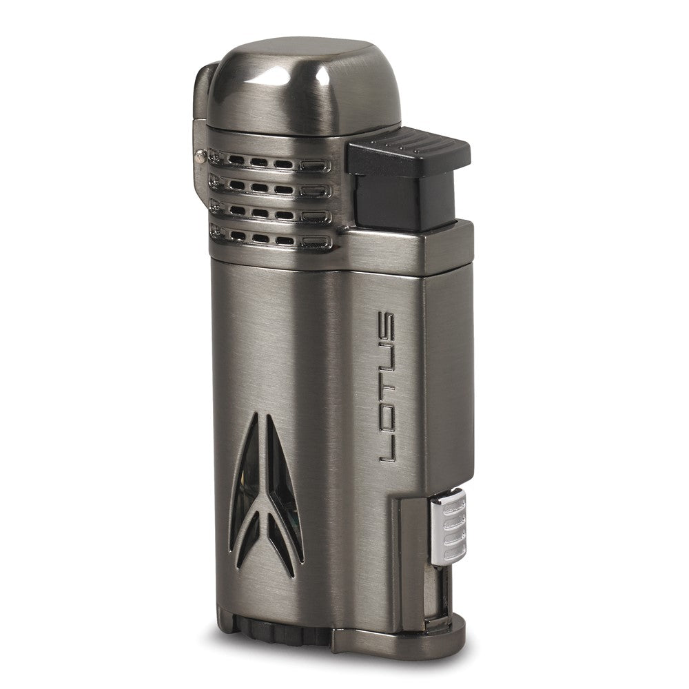 Lotus Defiant Dark Gunmetal Satin Four Pinpoint Flame Torch Lighter wi ...