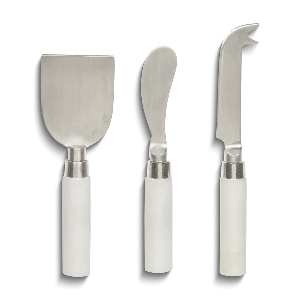 Stainless Steel with White Marble Handles Three Piece Cheese Tool Set ...