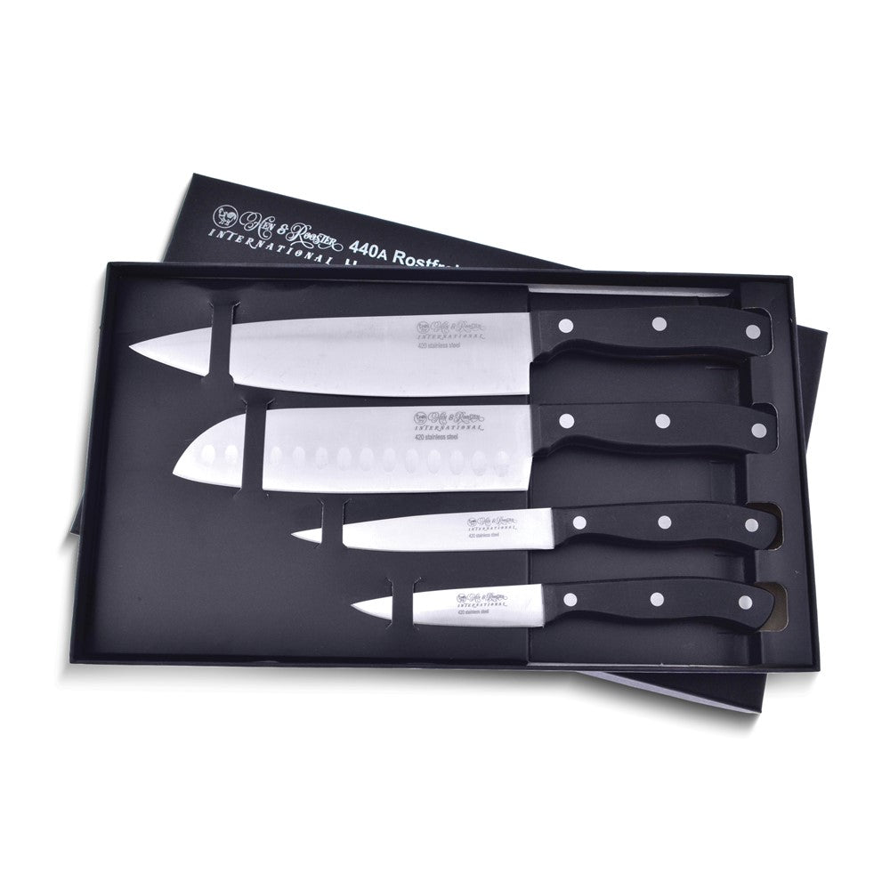 Stainless Steel with Black ABS Handles 4 Piece Kitchen Knife Set – Nubo ...