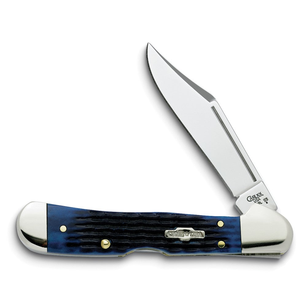 Case Blue Bone Handle Mini Copperlock Pocket Knife with Tru-Sharp Stai ...