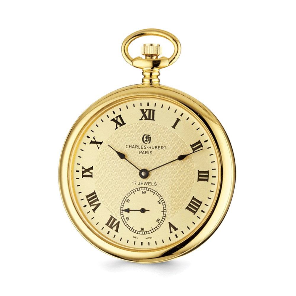 Charles Hubert IP-pltd Stnlss Stl Open Face Gold Dial Pocket Watch ...